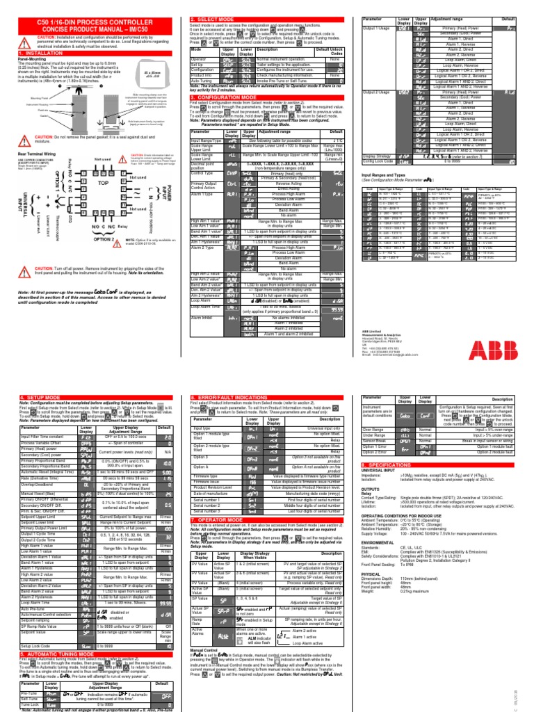 C50 1/16-Din Process Controller: Concise Product Manual - Im/C50 | PDF ...