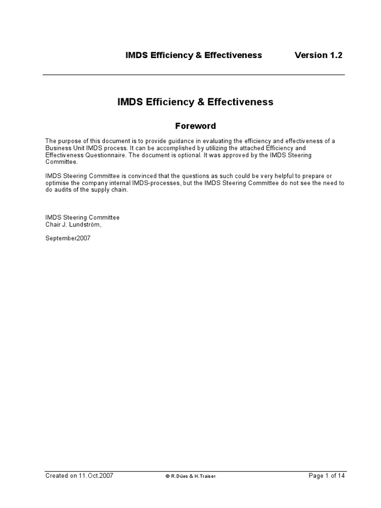 Imds Efficiency and Effectiveness V 1 2 | PDF | Supply Chain | Chemical ...