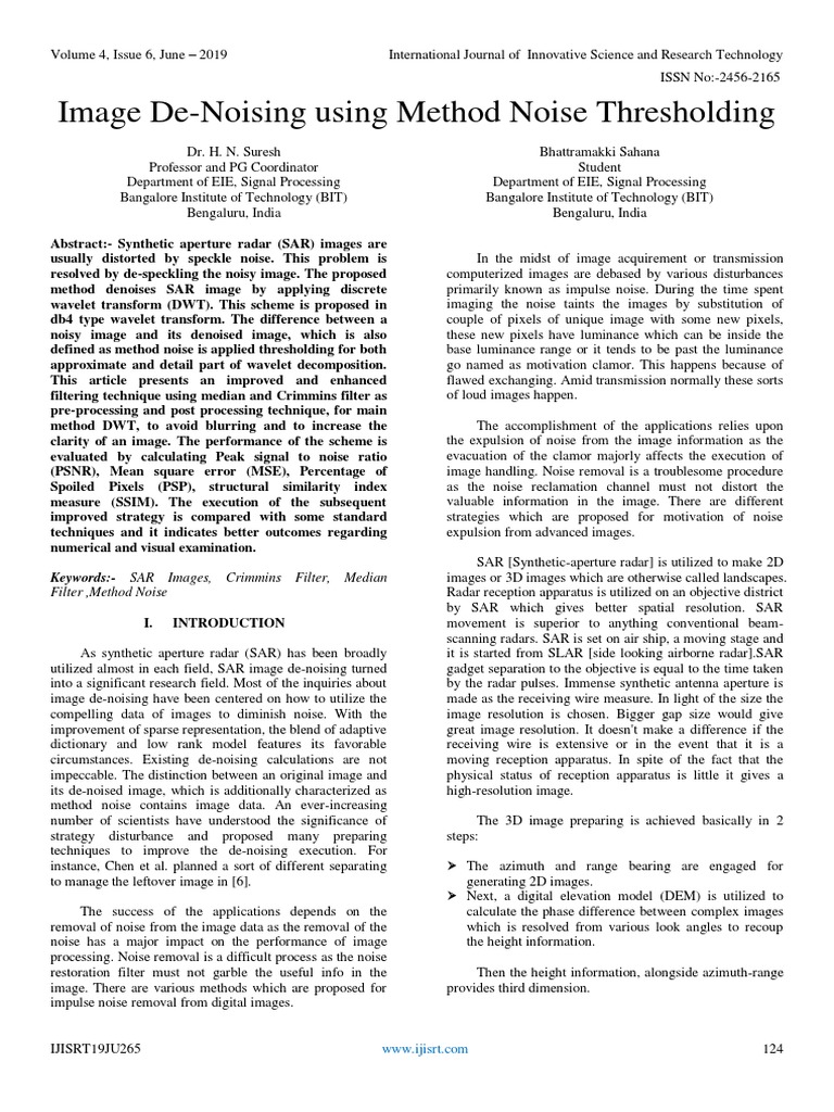 Image De-Noising Using Method Noise Thresholding | PDF | Wavelet | Radar