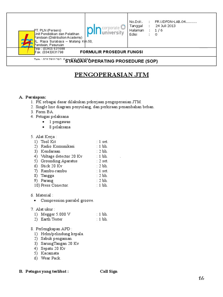 SOP Pengoperasian JTM | PDF