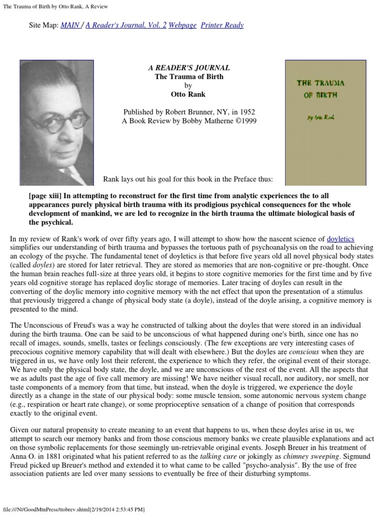 Otto Rank - The Trauma of Birth PDF | PDF | Psychoanalysis | Sigmund Freud