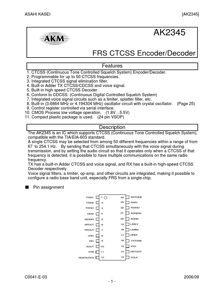 FRS CTCSS Encoder/Decoder: Features | PDF | Amplifier | Electronic Filter
