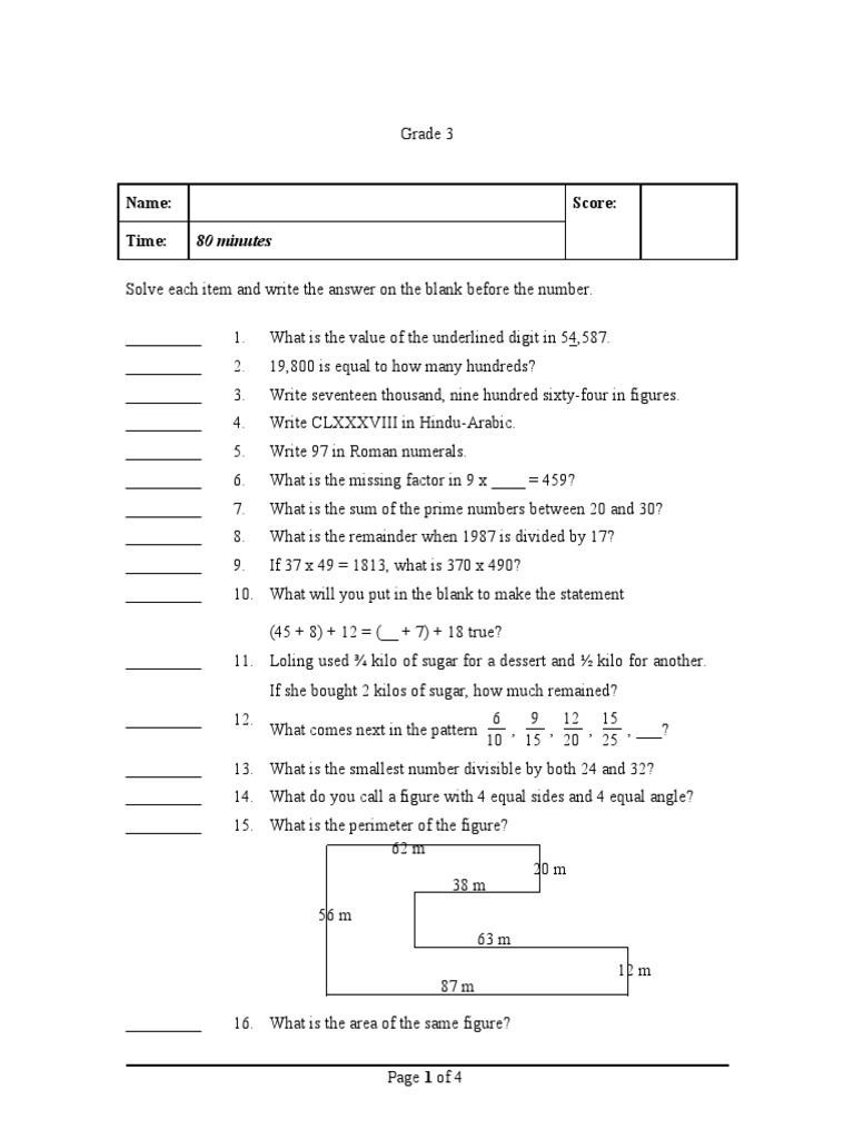 Grade 3 MTAP Math Reviewer with Answers | PDF | Numbers | Teaching ...