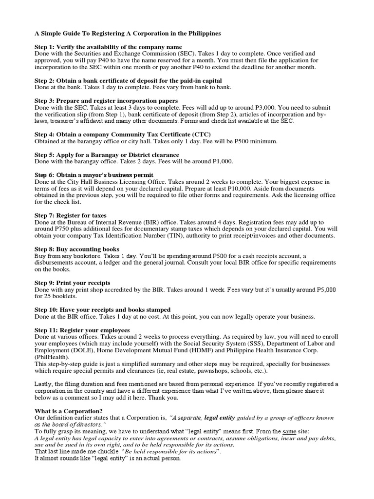 A Simple Guide To Registering A Corporation in The Philippines | PDF ...