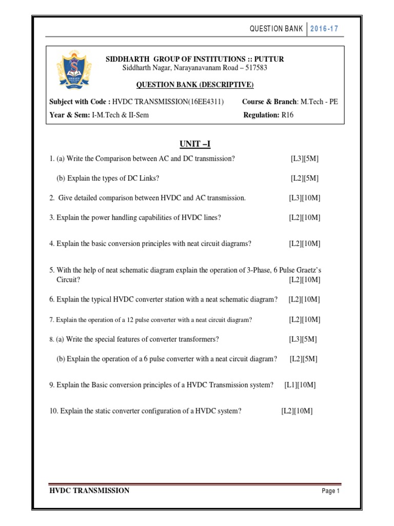 HVDC Question Bank | PDF | High Voltage Direct Current | Direct Current