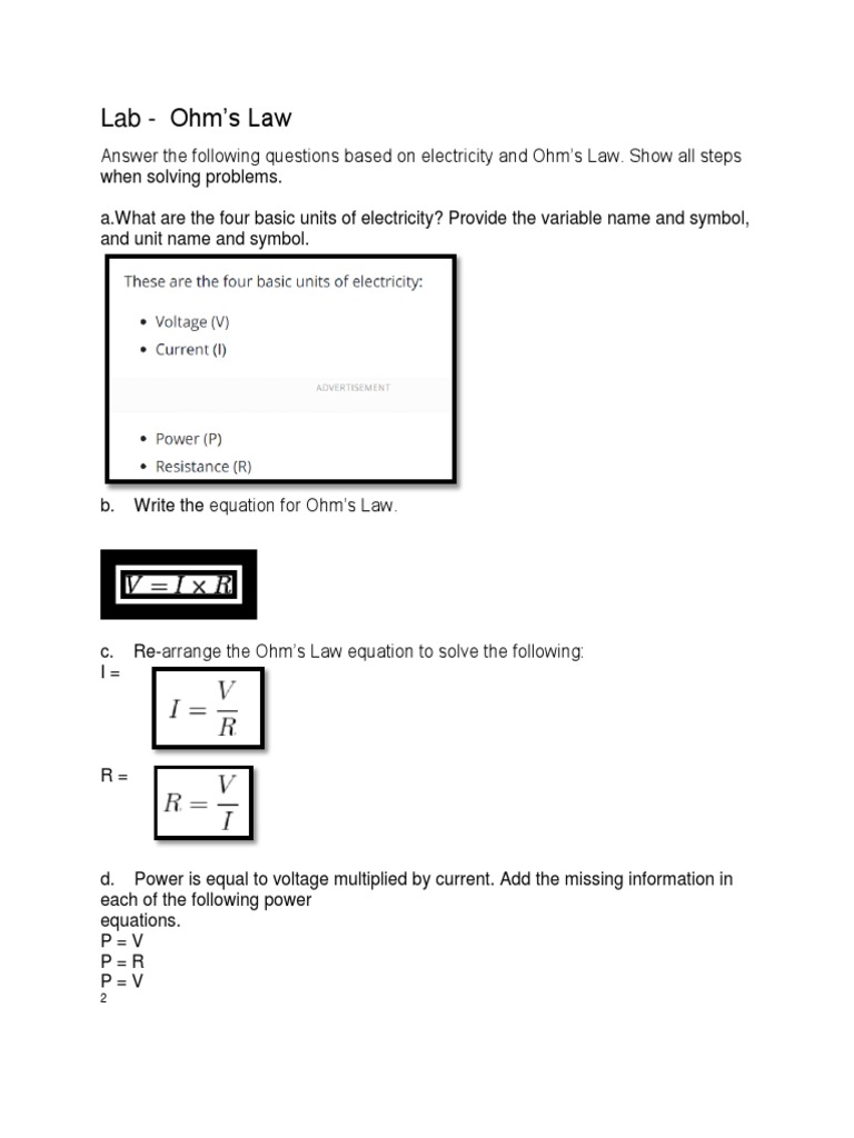 Ohm's Law Lab: Key Concepts & Problems | PDF | Science & Mathematics