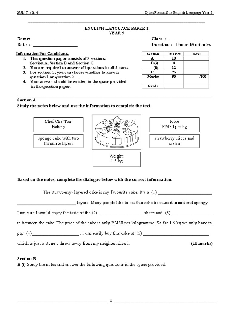 Year 5 Formative 1 Paper 1 | PDF
