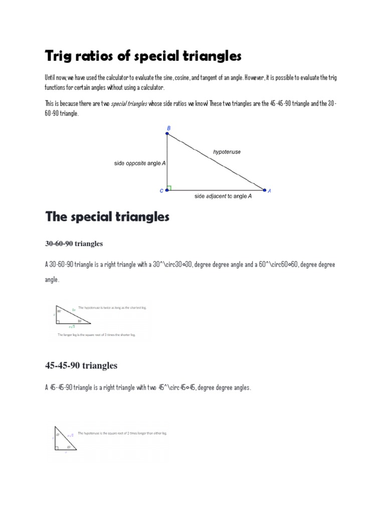 Trig Ratios of Special | PDF