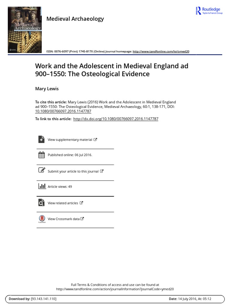 Work and The Adolescent in Medieval England Ad 900 1550 The ...