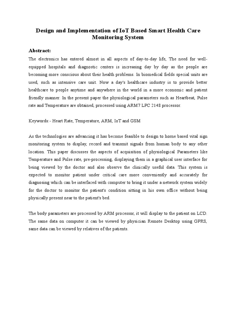 IoT Based Smart Health Care System | PDF