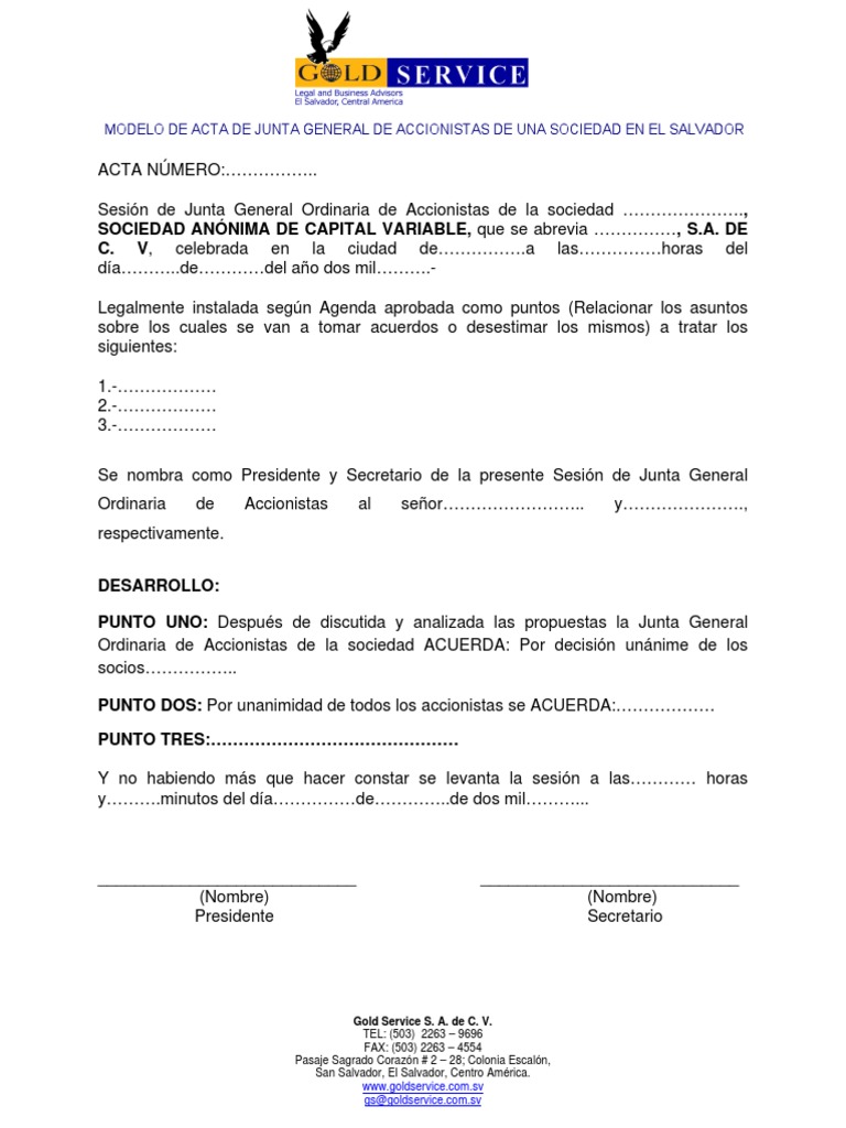 Acta Junta General de Accionistas | PDF