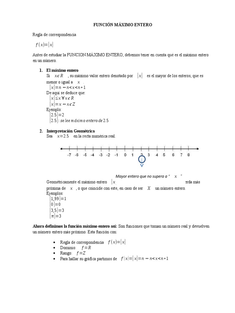 Función Máximo Entero | PDF | Función (Matemáticas) | Análisis matemático