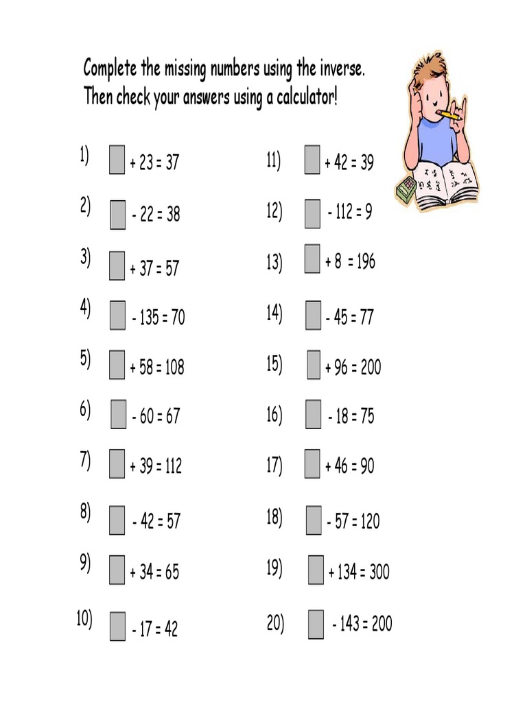 Complete The Missing Numbers Using The Inverse. Then Check Your Answers ...