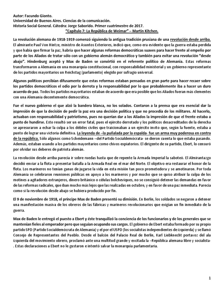 Martin Kitchen - La República de Weimar | PDF | República de Weimar ...