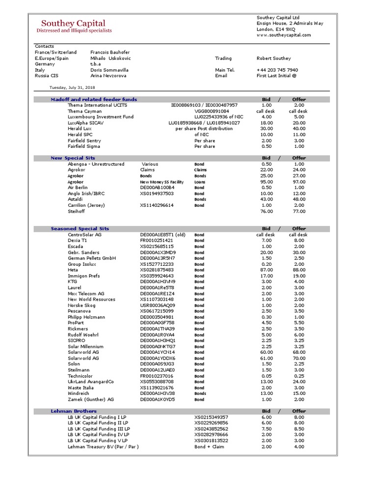2018 07 31 - Southey Capital Bond Illiquid and Distressed | PDF | Bonds (Finance) | Financial ...