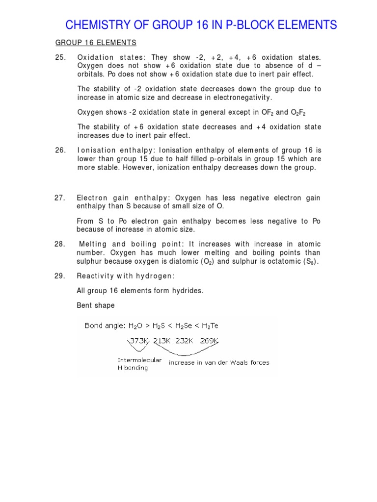 Group 16 Elements: Properties and Reactivity | PDF | Properties Of ...