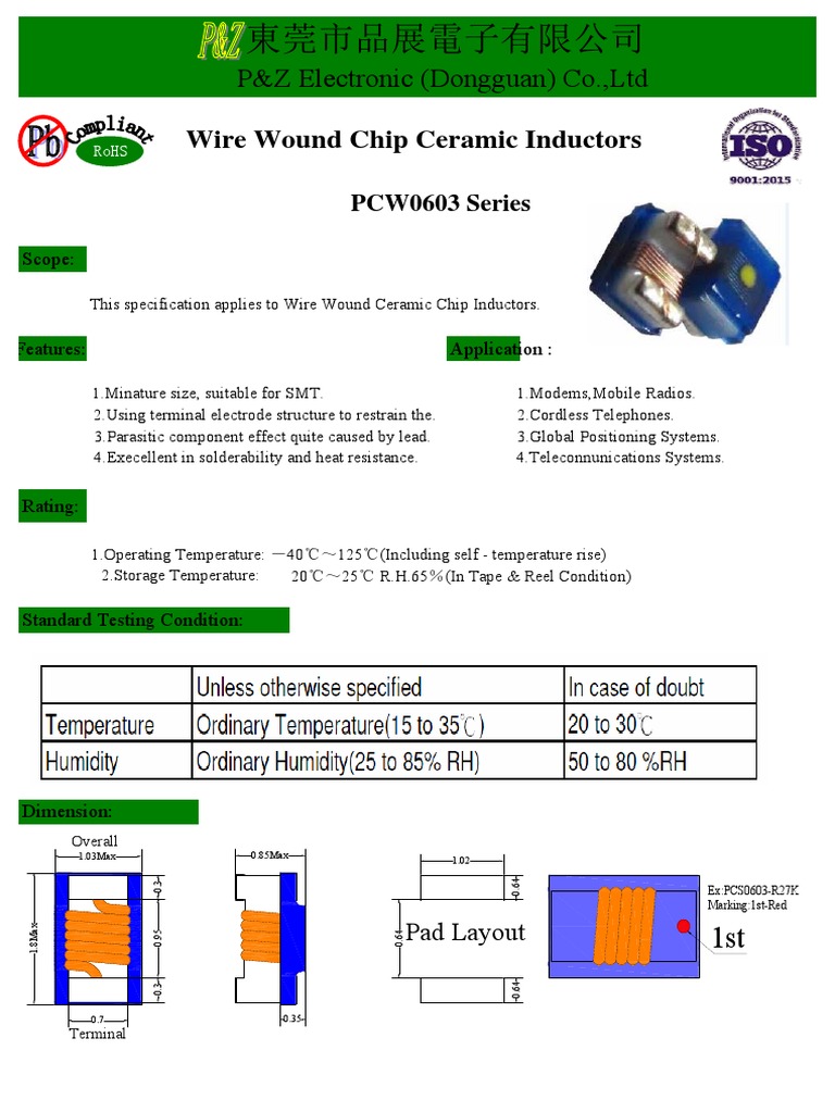 Wire Wound Chip Ceramic Inductors 0603 | PDF | Inductor | Equipment