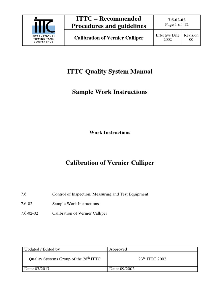 Vernier Calibration Procedure | PDF | Calibration | Tools