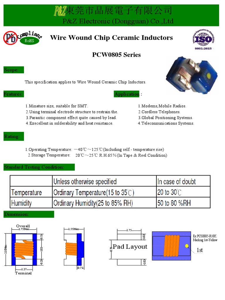 Wire Wound Chip Ceramic Inductors 0805 Series | PDF | Inductor ...
