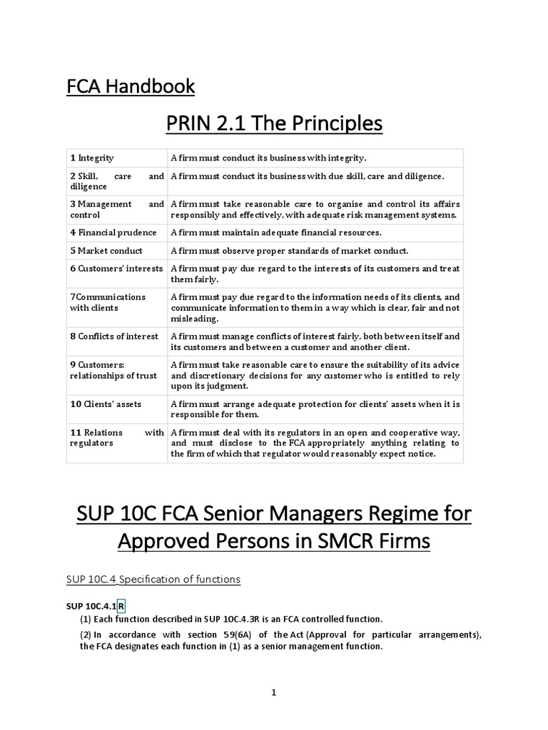 PRIN 2.1 The Principles: FCA Handbook | PDF | Conflict Of Interest ...