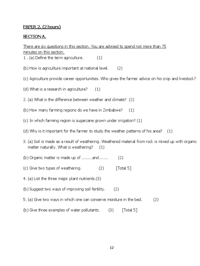 Agric Paper 2-1 | PDF | Agriculture | Soil