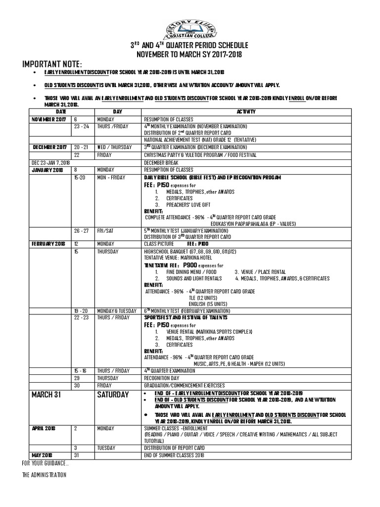 Sample School Calendar | PDF | Learning