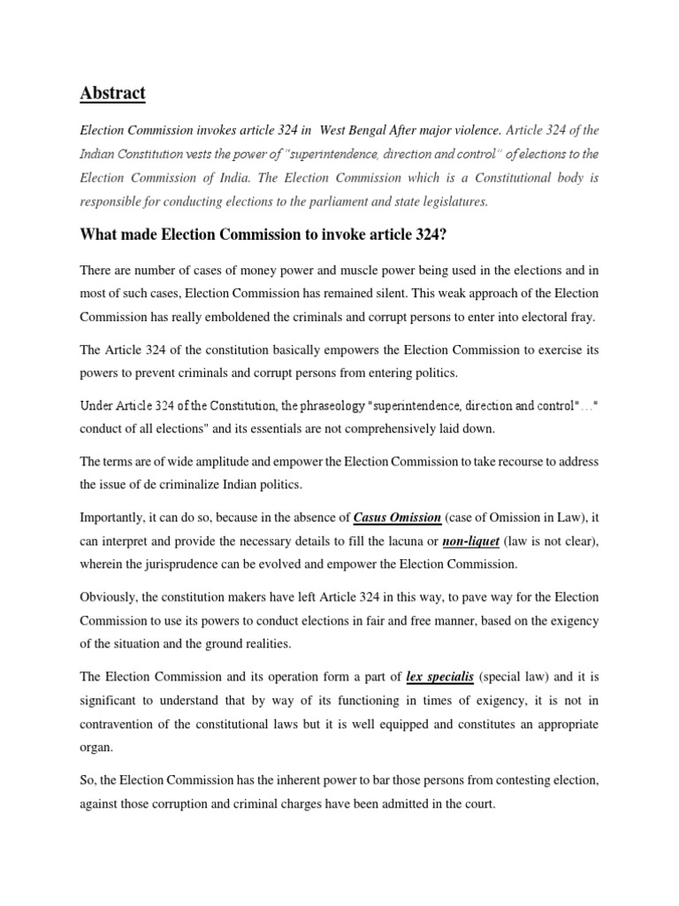 What Made Election Commission To Invoke Article 324? | PDF | Crime ...