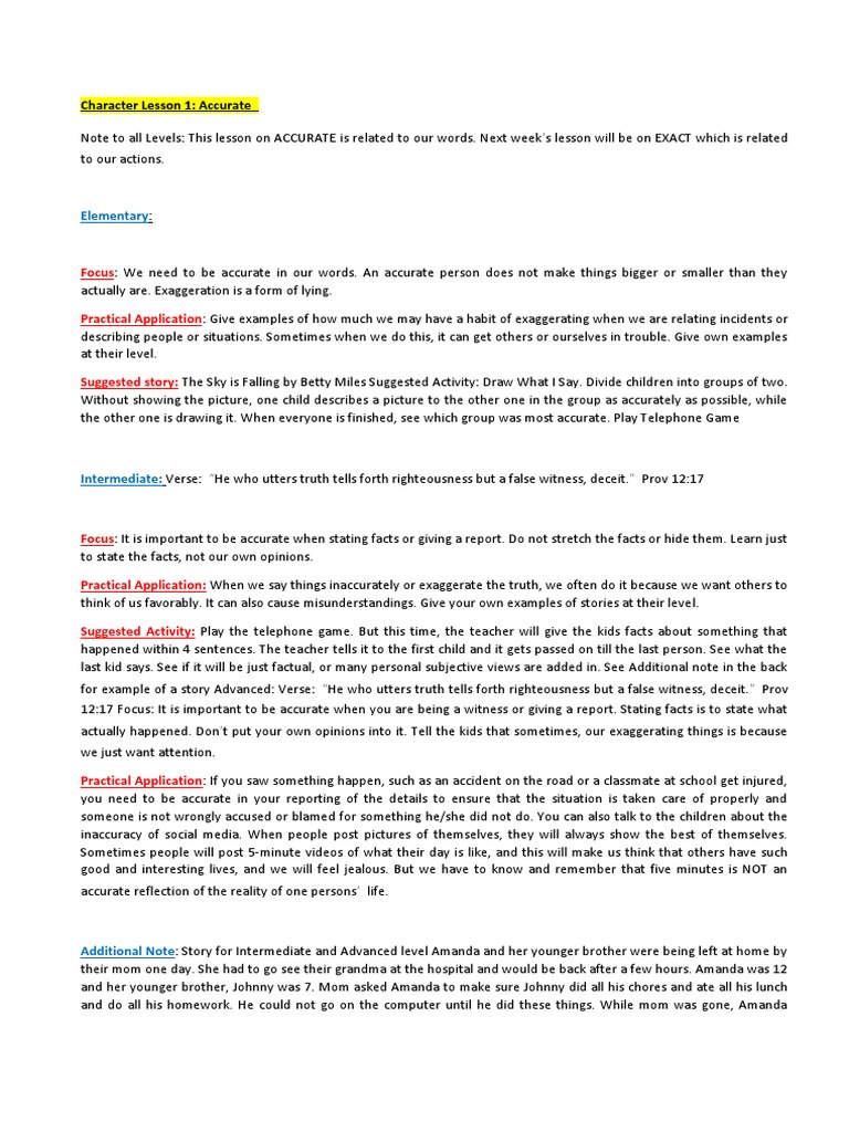 Elementary: Character Lesson 1: Accurate | PDF | Truth