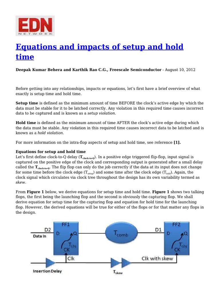 Equations and Impacts of Setup and Hold Time | PDF | Digital ...