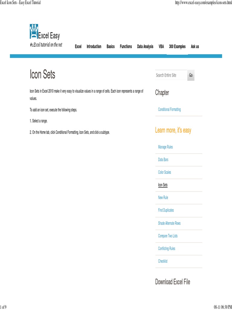 Excel Icon Sets - Easy Excel Tutorial | PDF | Microsoft Excel | Icon ...