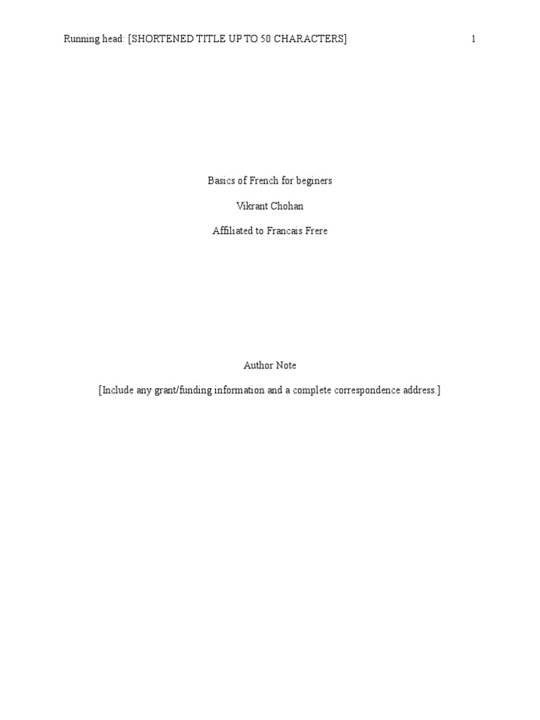 Running Head: (Shortened Title Up To 50 Characters) 1 | PDF | Citation | Writing