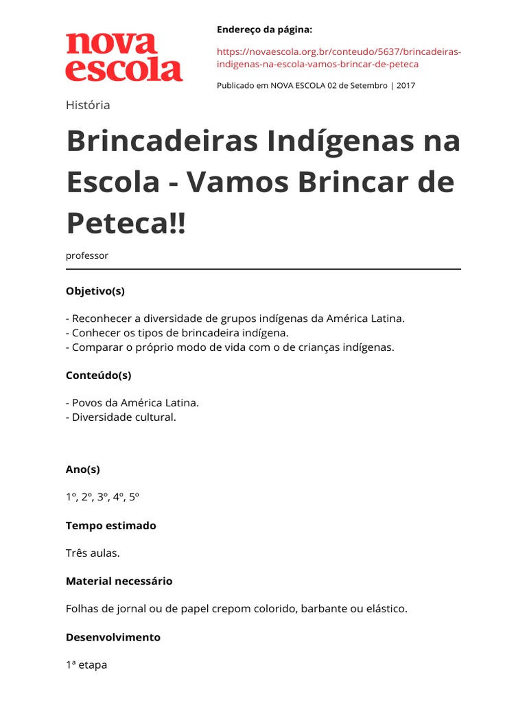 Brincadeiras indígenas na escola: Conhecendo a peteca e sua origem ...