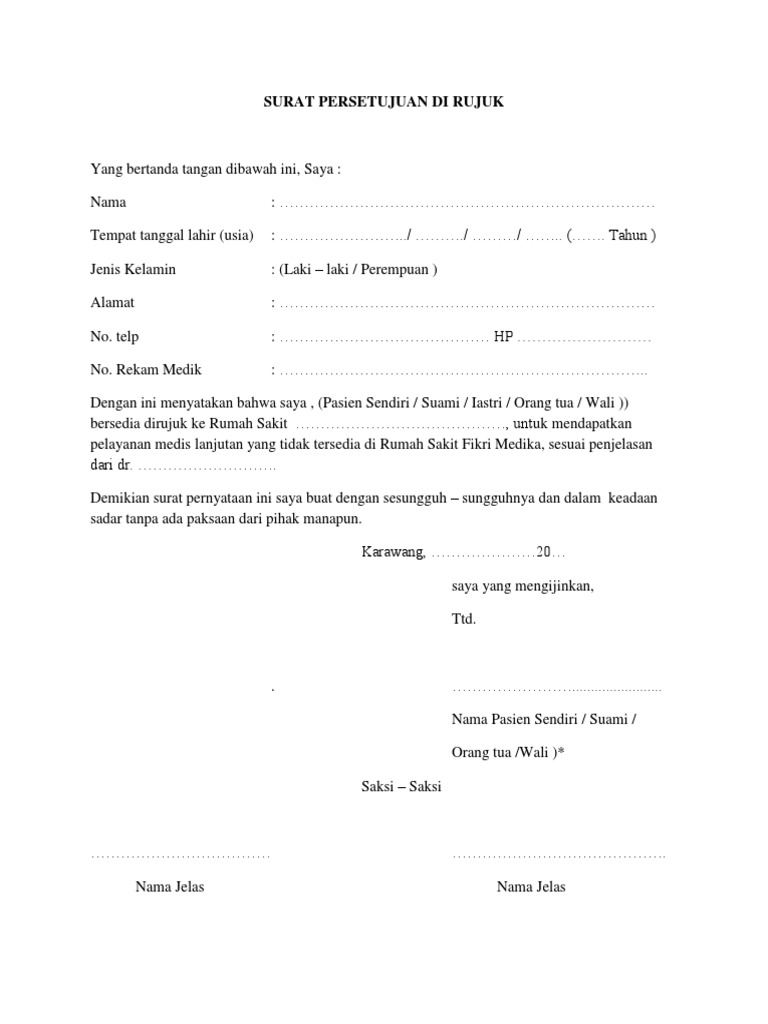 Surat Persetujuan Di Rujuk | PDF