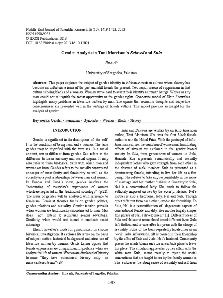 Gender Analysis in Toni Morrison's Beloved and Sula PDF | PDF | Gender ...