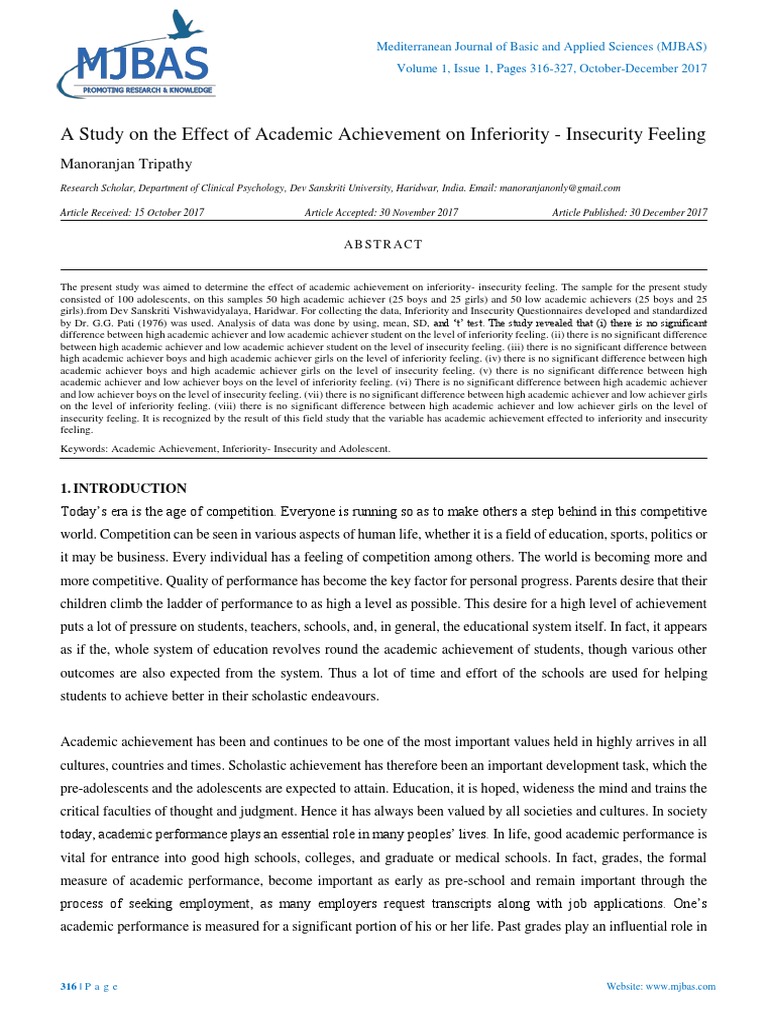 A Study On The Effect of Academic Achievement On Inferiority ...