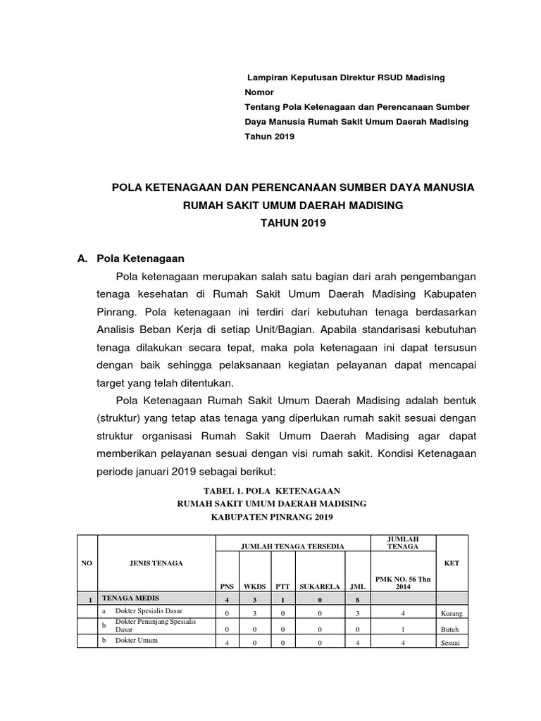 Pola Ketenagaan RSUD Madising 2019 | PDF | Pengembangan Diri ...