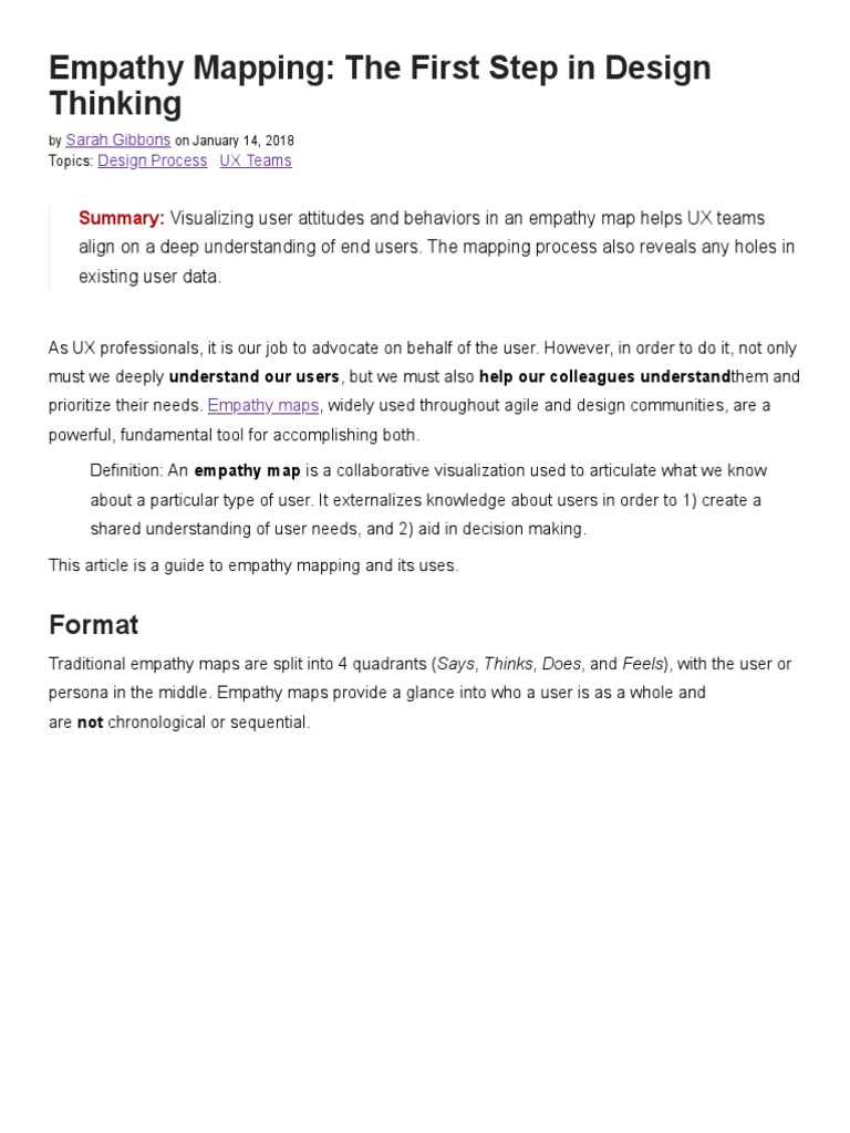Empathy Mapping - The First Step in Design Thinking | PDF | Empathy ...