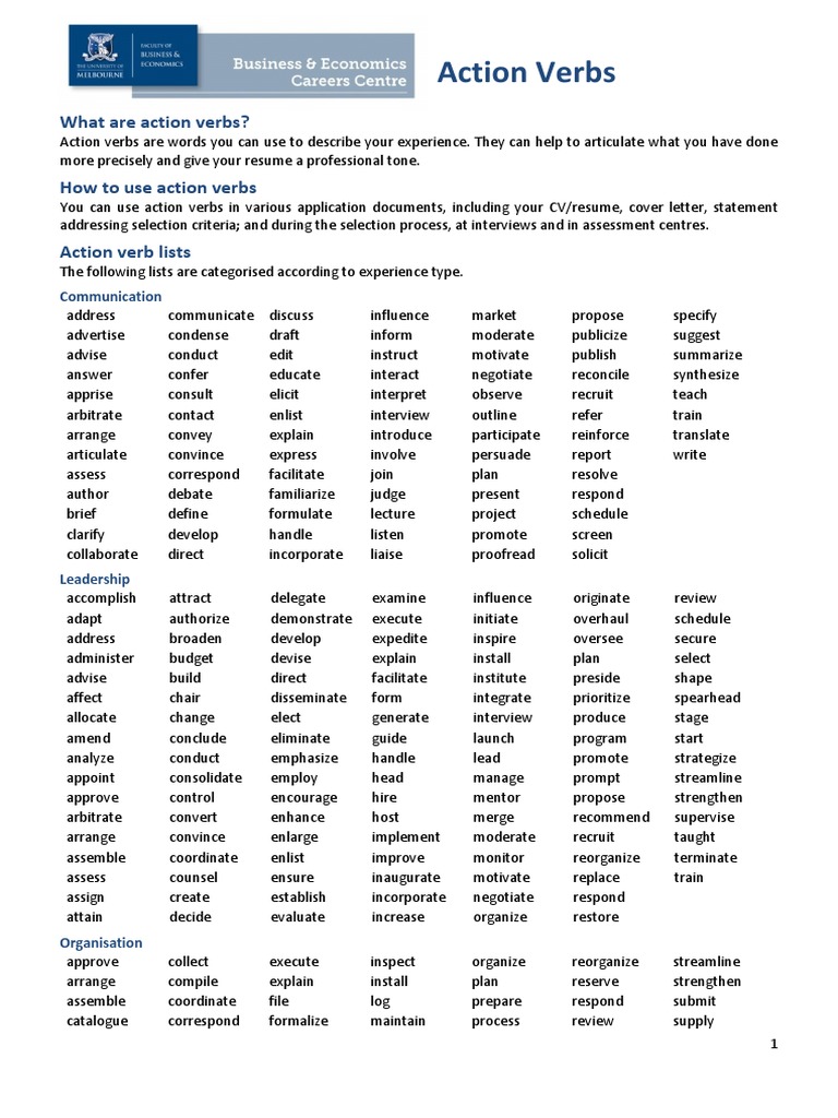 What Are Action Verbs? | PDF | Business | Science