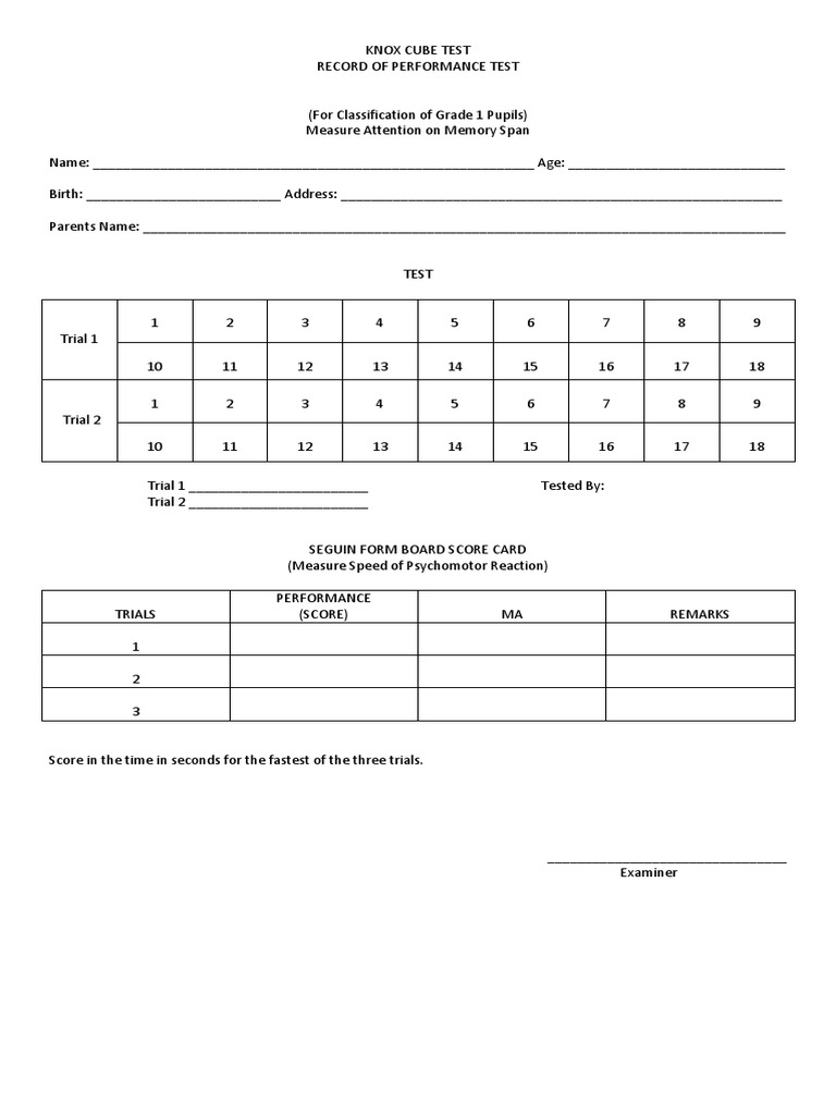 Knox Cube Test | PDF | Cognition