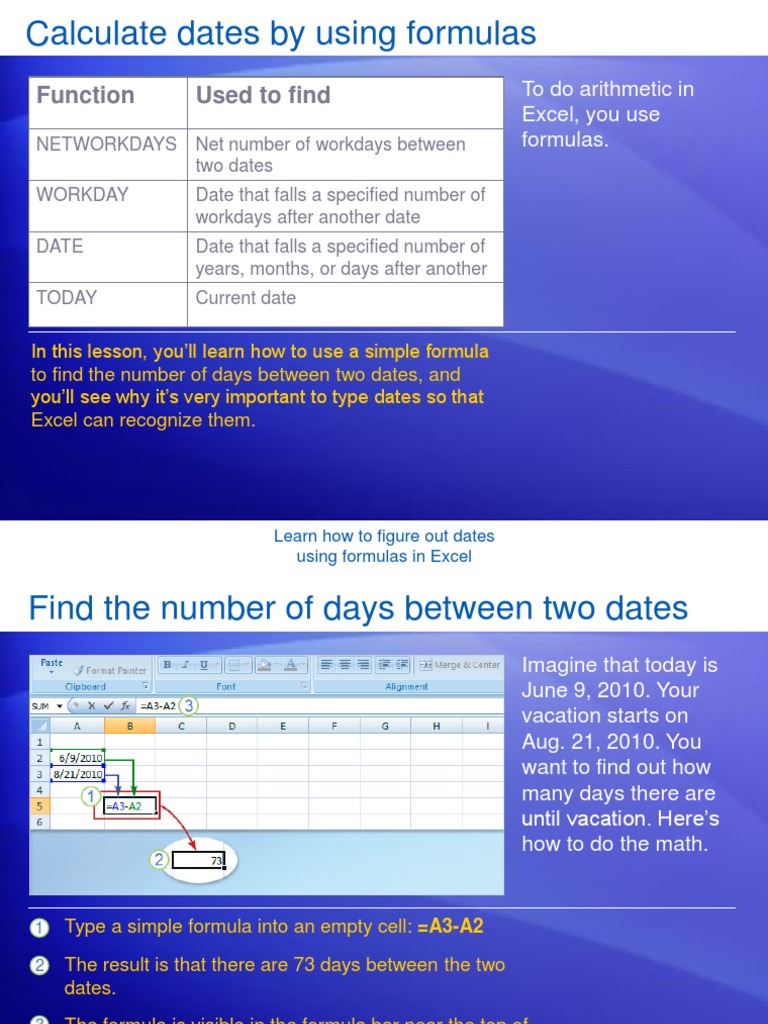 Calculate Dates by Using Formulas | PDF | Formula | Microsoft Excel