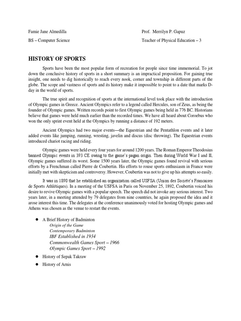 History of 3 Sports | PDF | Sports