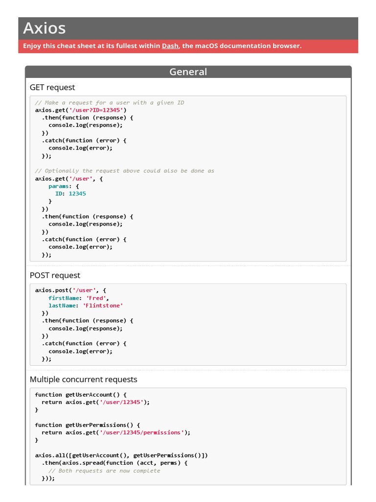 Axios Cheat Sheet - Kapeli | Download Free PDF | Hypertext Transfer ...