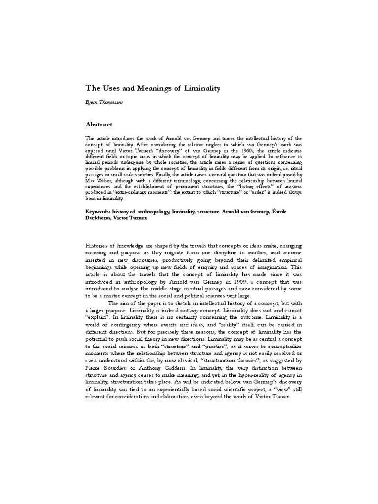Thomassen - Uses and Meanings of Liminality PDF | PDF