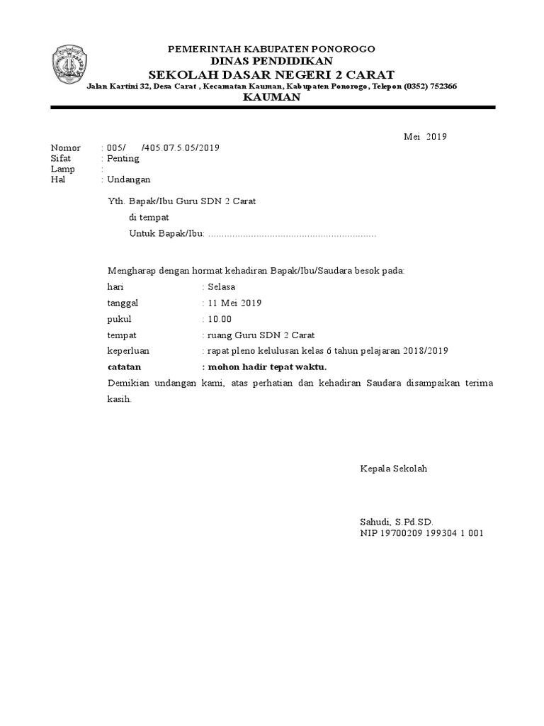 Surat Undangan Rapat Pleno Kelulusan | PDF