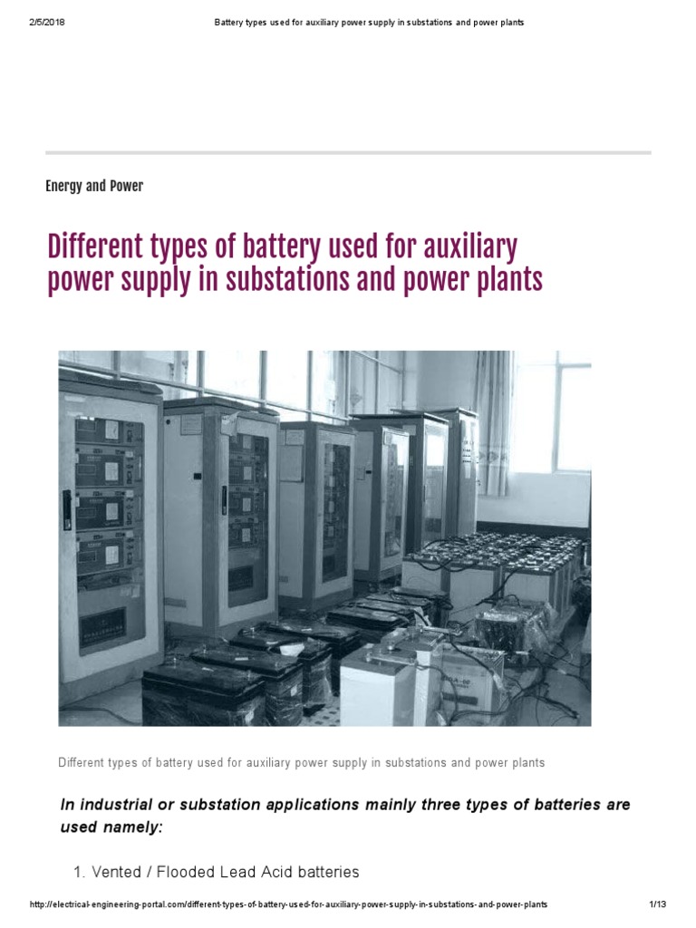 Battery Types Used For Auxiliary Power Supply in Substations and Power ...