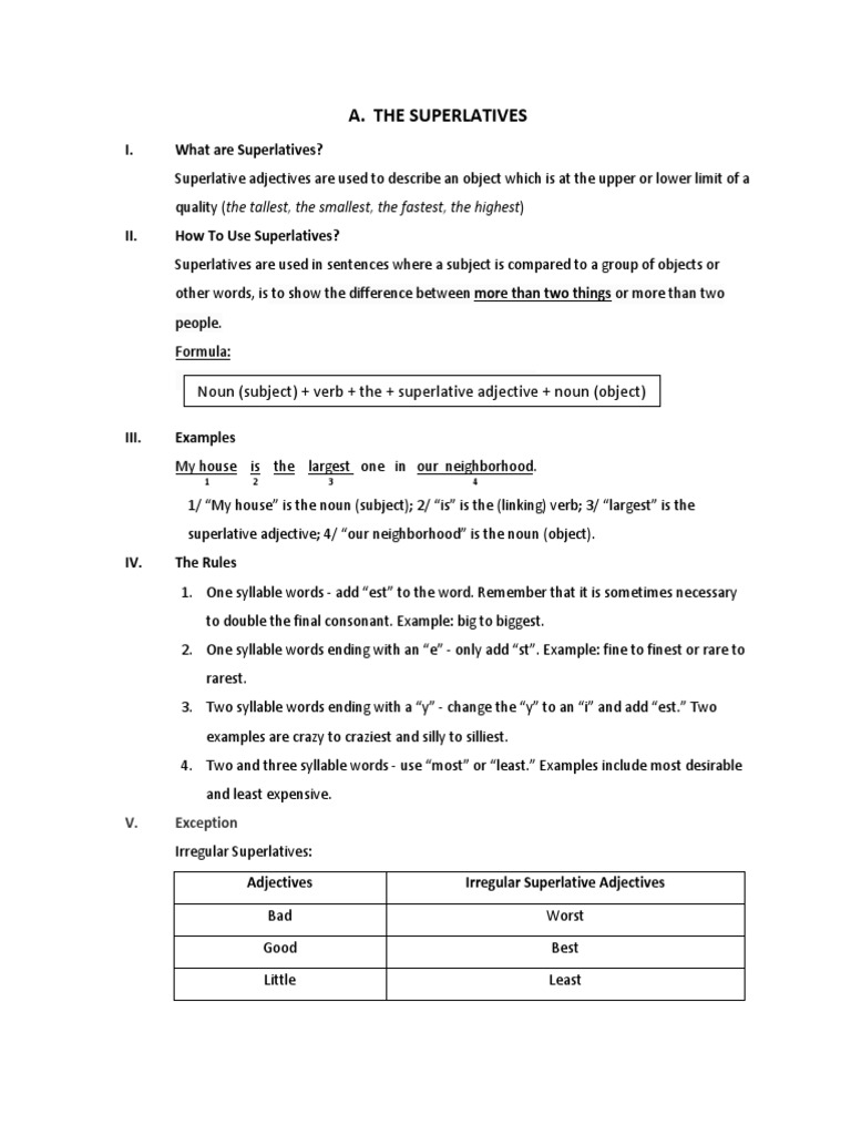 A. The Superlatives: I. What Are Superlatives? | PDF | Adjective ...