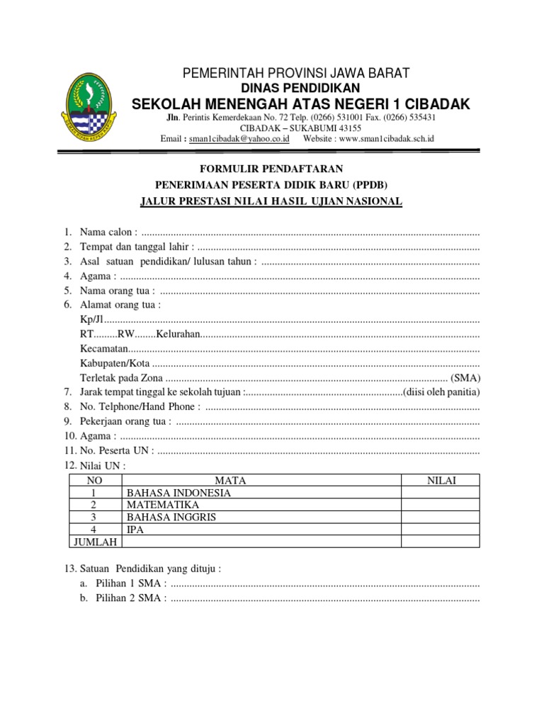 Formulir PPDB Jalur Prestasi SMA | PDF | Karier & Perkembangan ...