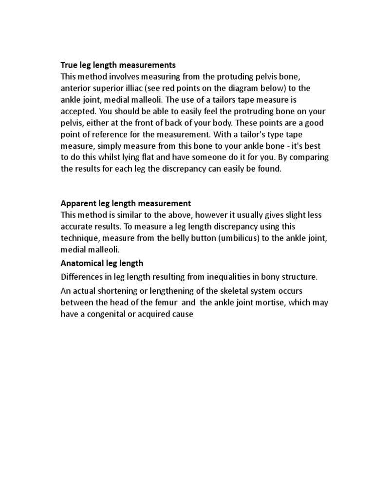 True Leg Length Measurements | PDF | Wellness | Lifestyle