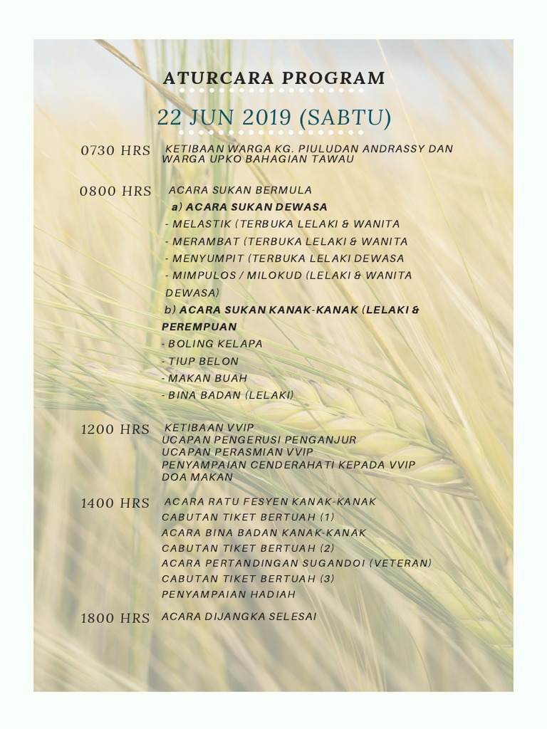 Contoh Tentatif Program Pesta Kaamatan | PDF