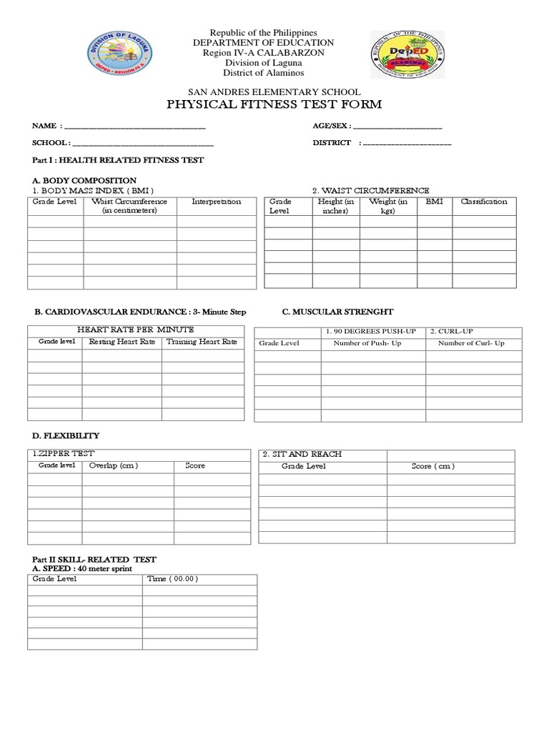 Physical Fitness Test Form New | PDF | Body Mass Index | Sports